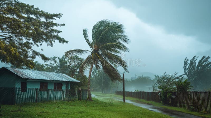 Tropical Storm with Strong Winds and Rain on Remote Island with ...