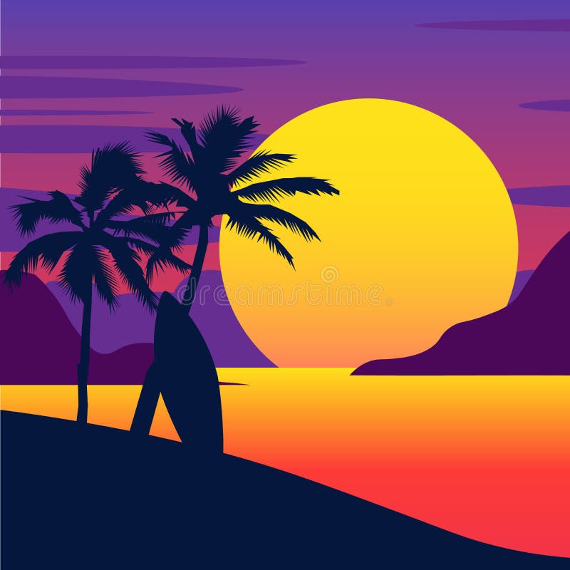 Tropical Summer Beach. Gradient Beach Sunset Landscape. Vector ...