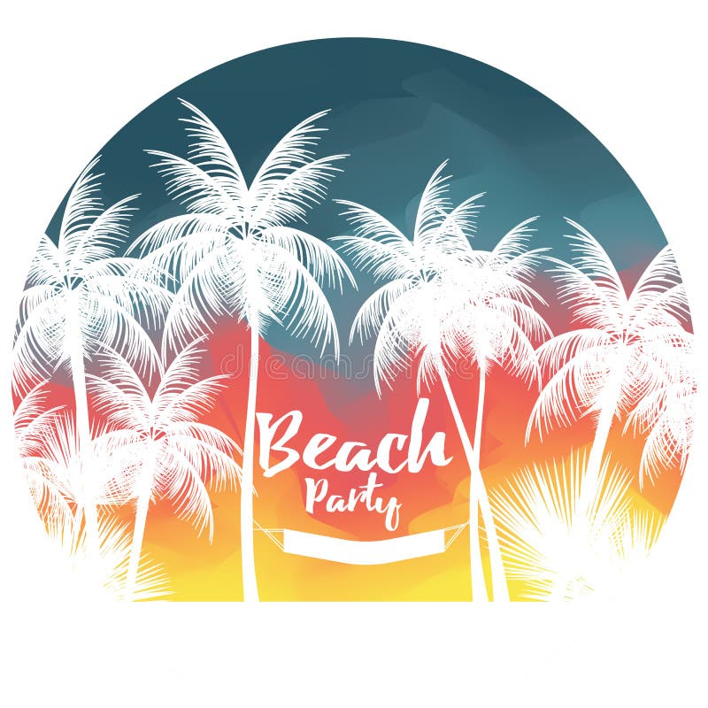Tropical Summer Beach Party Poster with Palm Tree and Hammock - Stock ...