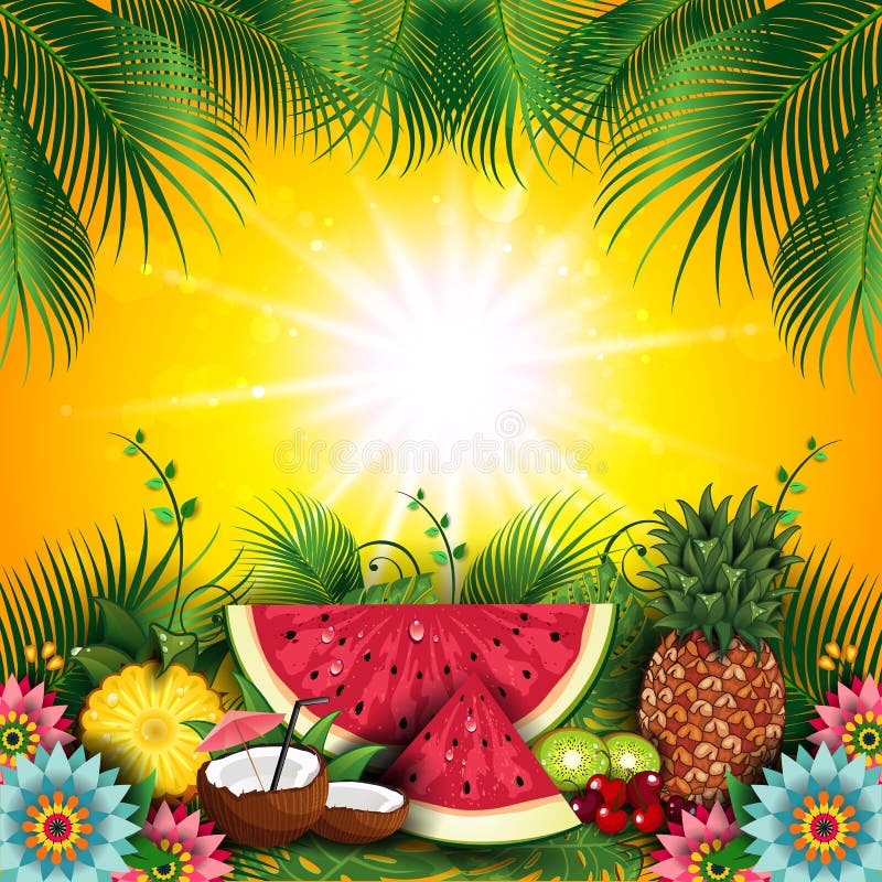 Tropical Summer Fruit stock illustration. Illustration of cheerful ...