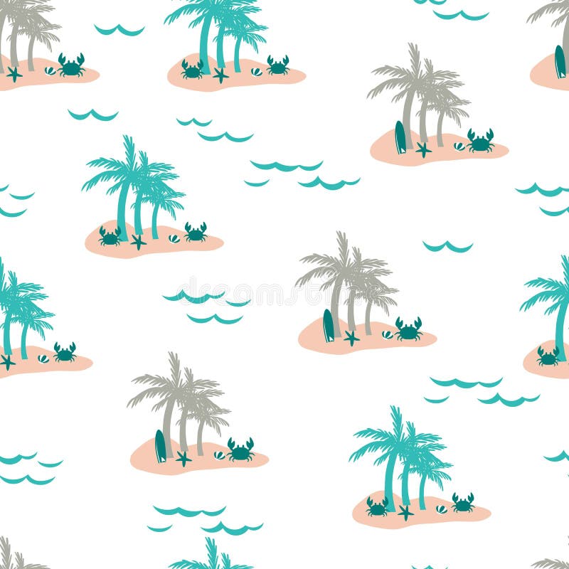 Tropical Summer Holiday Islands Vector Graphic Seamless Pattern Stock ...