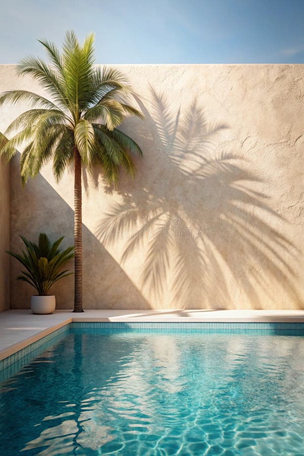 Tropical Summer Resort Scene with Plaster Wall and Pool Water Stock ...