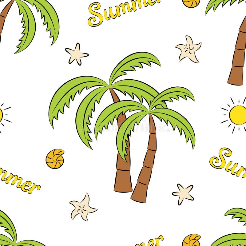 Tropical Summer Seamless Pattern on White Background Stock Illustration ...