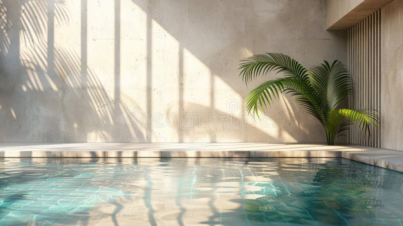 A Tropical Summer Setting Featuring a Concrete Wall, Pool Water, and ...