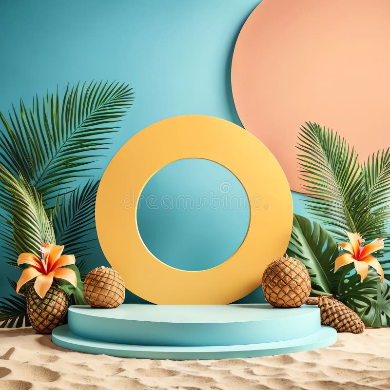 Tropical Summer Stage Podium Showcase Mockup Stock Illustration ...
