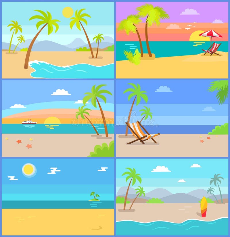 Tropical Summer Vector Illustrations Set Mountains Stock Vector ...