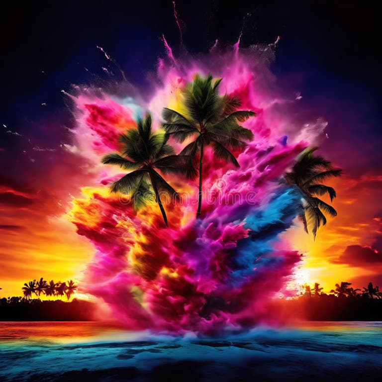 Tropical Sunset Chalk Piece Exploding into a Paradise Display O Stock Photo - Image of chalk ...