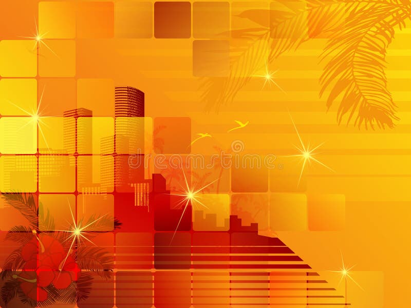 Tropical sunset cityscape stock vector. Illustration of modern - 18782446