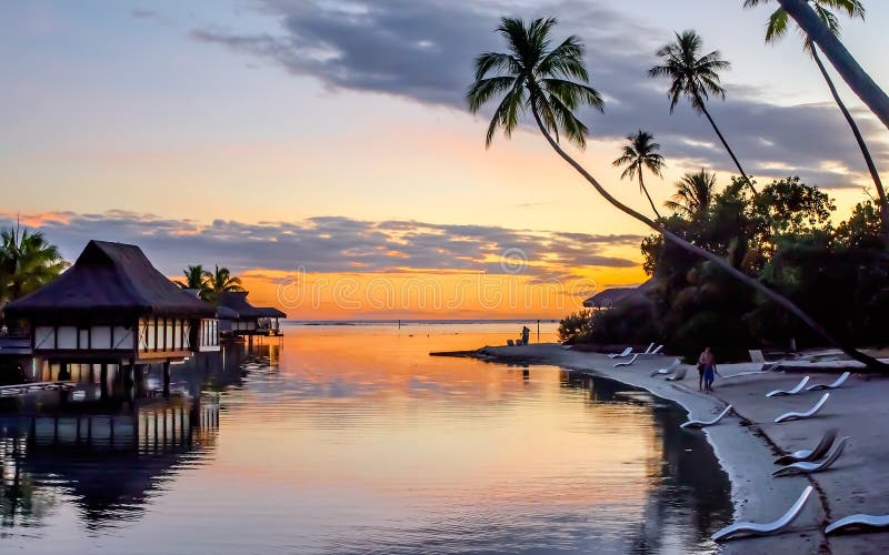 Tropical Sunset, French Polynesia Stock Photo - Image of luxury, clear ...