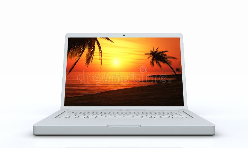Tropical Sunset Laptop Computer Stock Illustration - Illustration of ...