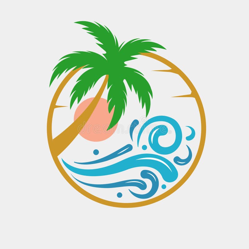 Tropical Sunset Logo Beach Vibes with Palm Tree and Waves Icon Vector ...