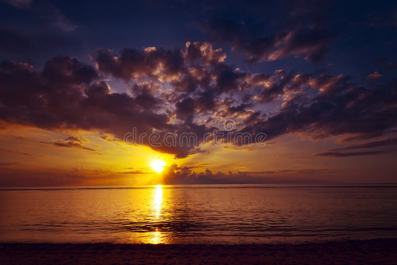 Tropical Sunset in the Middle of the Ocean Stock Image - Image of ...
