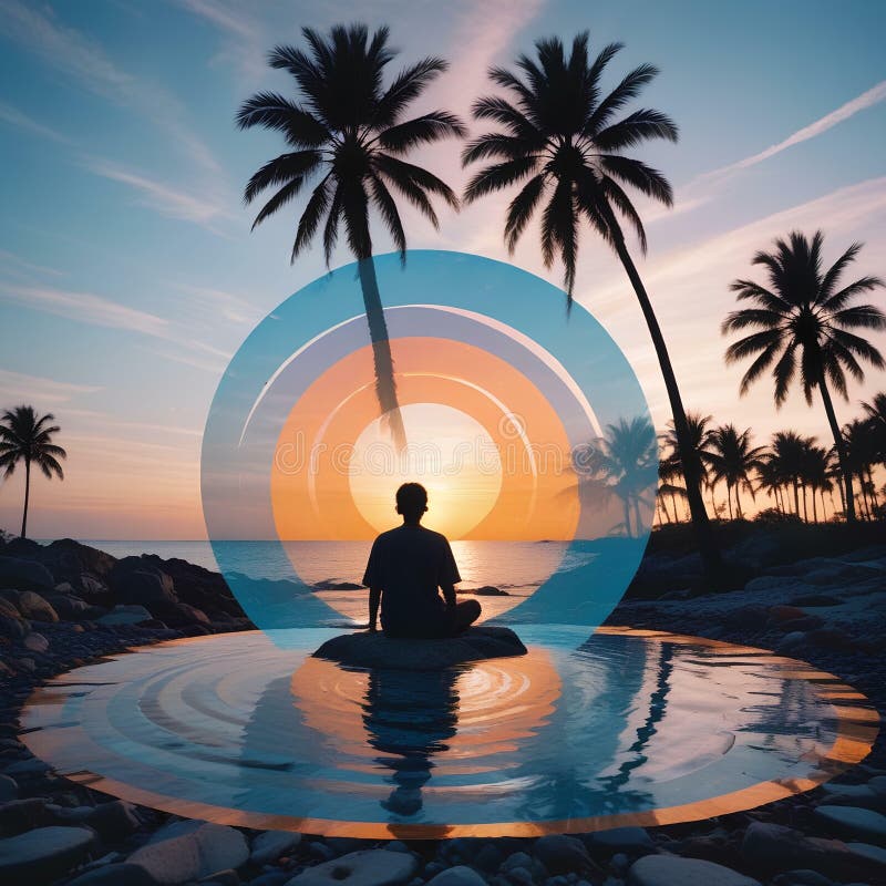 Tropical Sunset with Optical Effects 14 Stock Illustration ...