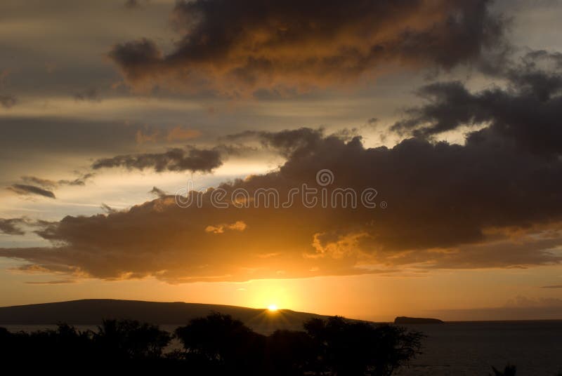 Tropical Sunset Over Beach in Maui Hawaii Stock Photo - Image of ...