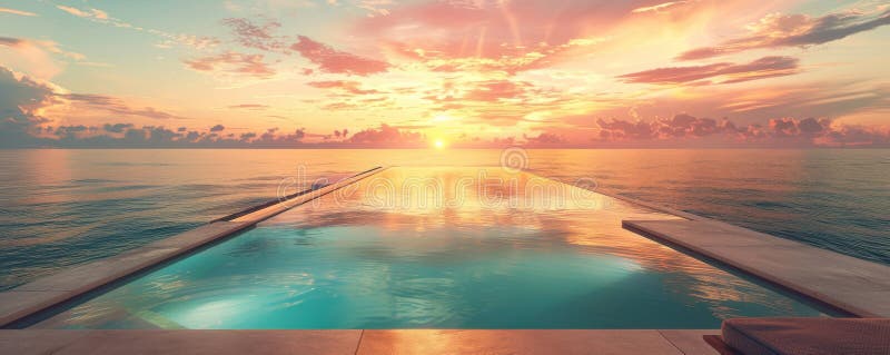 Tropical Sunset Over Infinity Pool Stock Photo - Image of paradise ...