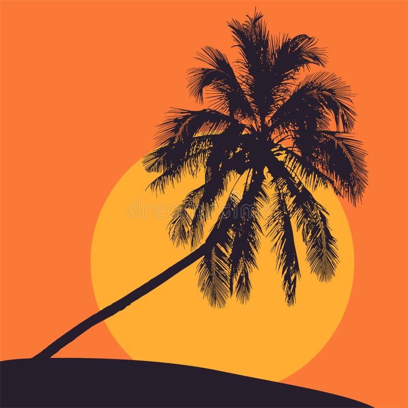 Tropical Sunset. Vector Illustration with Palm Tree. Stock Vector ...
