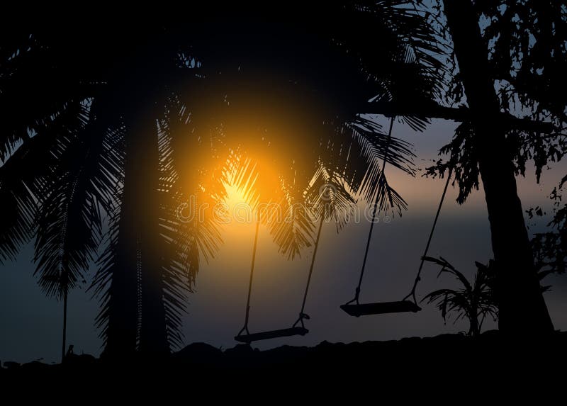 Tropical Sunset View With Palm Trees And Sun Light Vector Image Stock