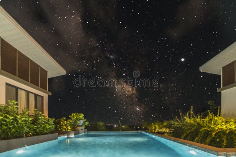The Moonlight Swimming Pool Stock Image - Image of cloudscape, hall ...