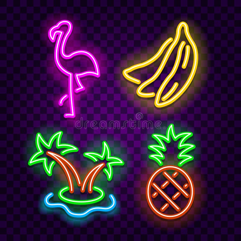 Tropical Symbols Neon Stock Illustrations – 214 Tropical Symbols Neon ...