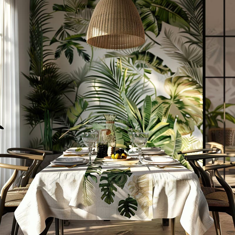 Tropical Table Top Lush Greenery and Exotic Vibes Stock Illustration ...