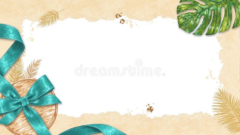 Tropical Teal Ribbon on Sandy Background Summer Beach Vibes Stock ...