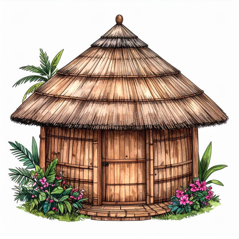 Tropical Thatched Bamboo Hut Illustration Stock Photo - Illustration of ...