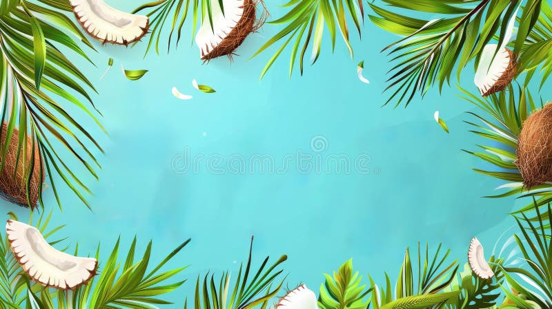 A Tropical Theme with Coconut and Palm Elements on a Pastel Blue ...