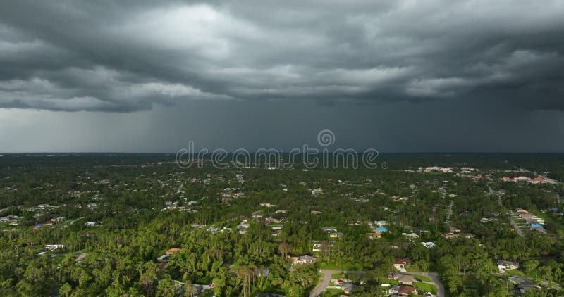 Tropical Thunderstorm Precipitation Falling Down on Florida Town. Rain ...