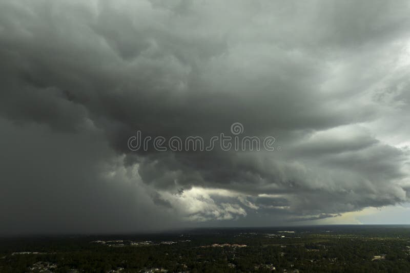 Tropical Thunderstorm Precipitation Falling Down on Florida Town. Rain ...