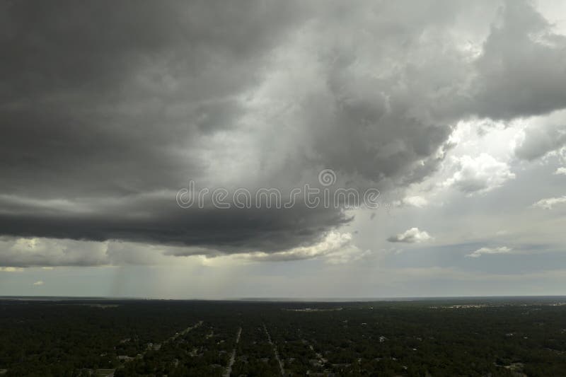 Tropical Thunderstorm Precipitation Falling Down on Florida Town. Rain ...