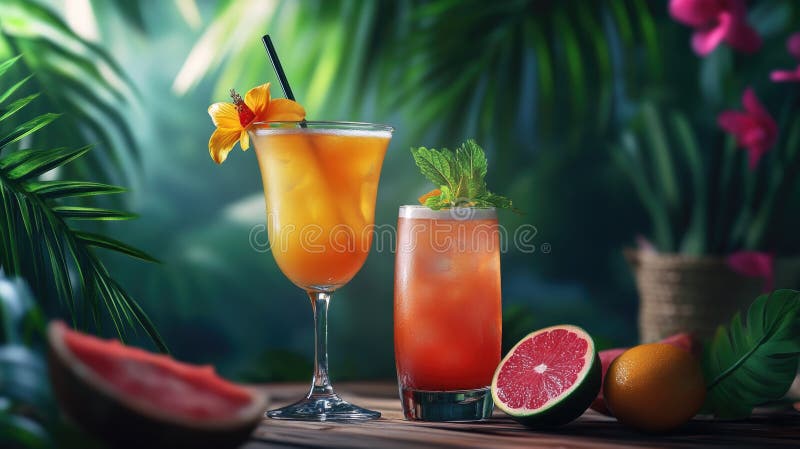 Tropical Tiki Drinks by the Pool Stock Photo - Image of cocktail ...