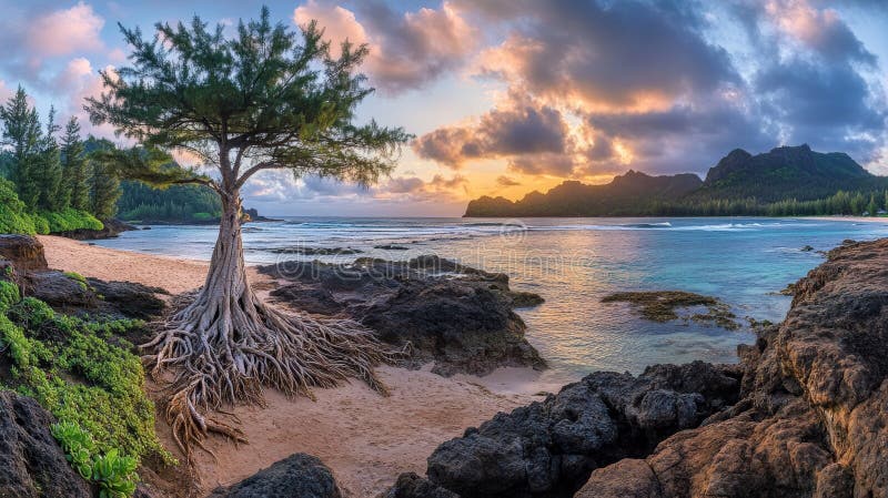 Tropical Tree Roots are Exposed on the Sunny Sand of Guadeloupe Beach ...