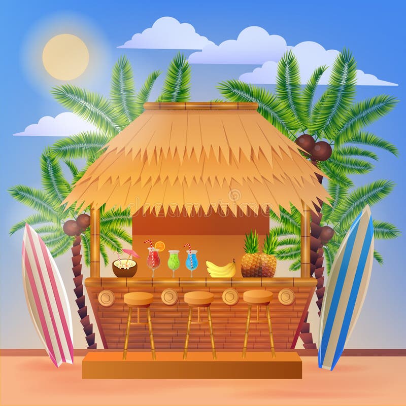 Bamboo tropical bar stock illustration. Illustration of cocktails ...