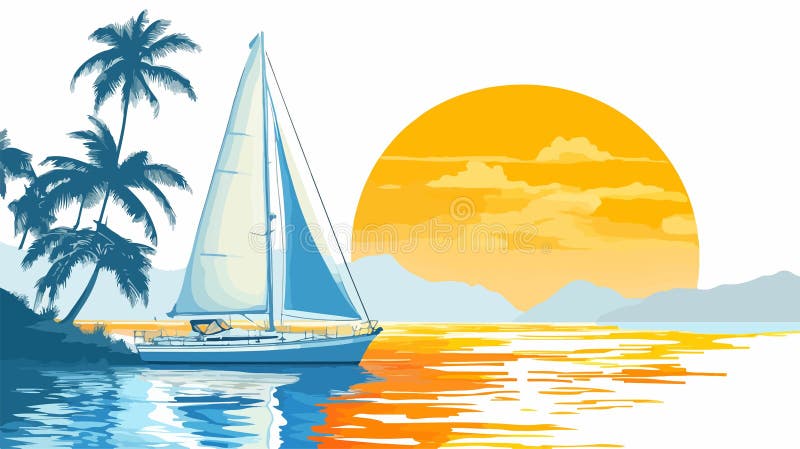 Tropical Vector Sailing Boat in Blue Sea, Perfect for Travel Brochures ...