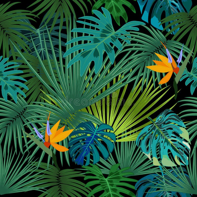 Tropical Vector Seamless Pattern Stock Vector - Illustration of floral ...
