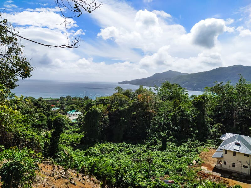 Tropical View of Small Village, Island and Ocean Stock Photo - Image of ...