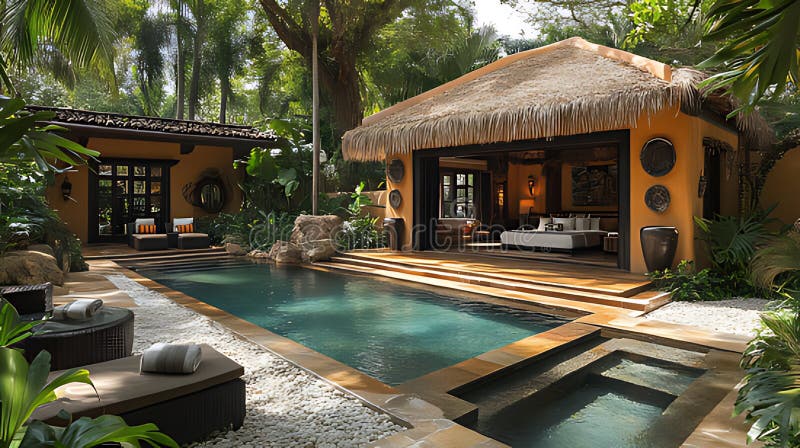 Tropical Villa Private Pool Luxury Resort Relaxation Stock Illustration ...