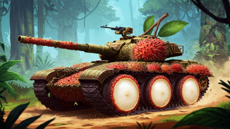 A Tropical War Machine, Tank Covered in Rambutan Stock Illustration ...
