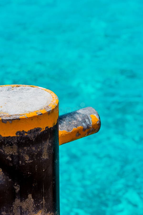 Abstract Blue and Orange Color Composition with Dock Wooden Post and ...