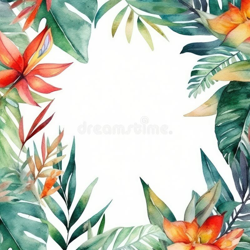 Tropical Watercolor Border Design for Invitations and Posters. Stock ...