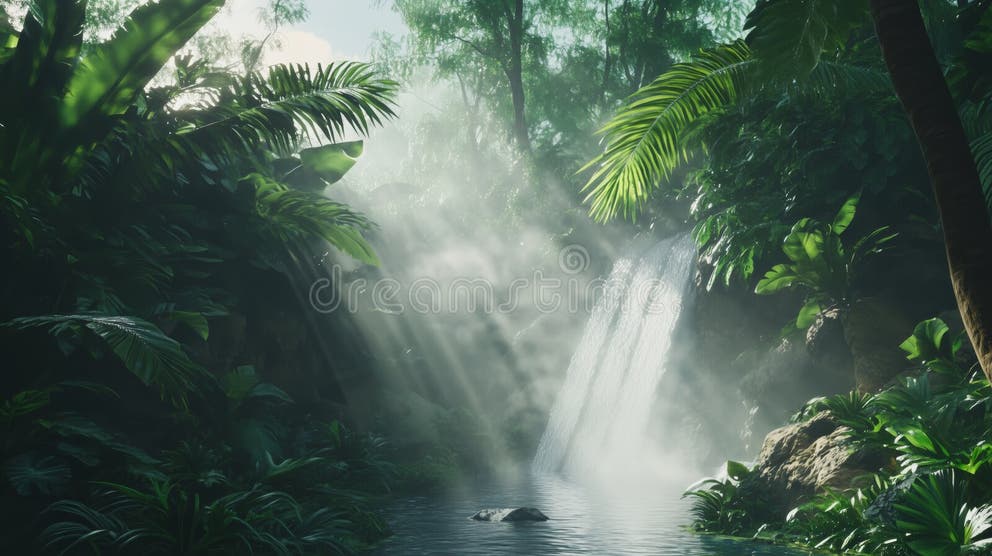 Tropical Waterfall and Lagoon, Perfect Spring Break Getaway Stock Photo ...