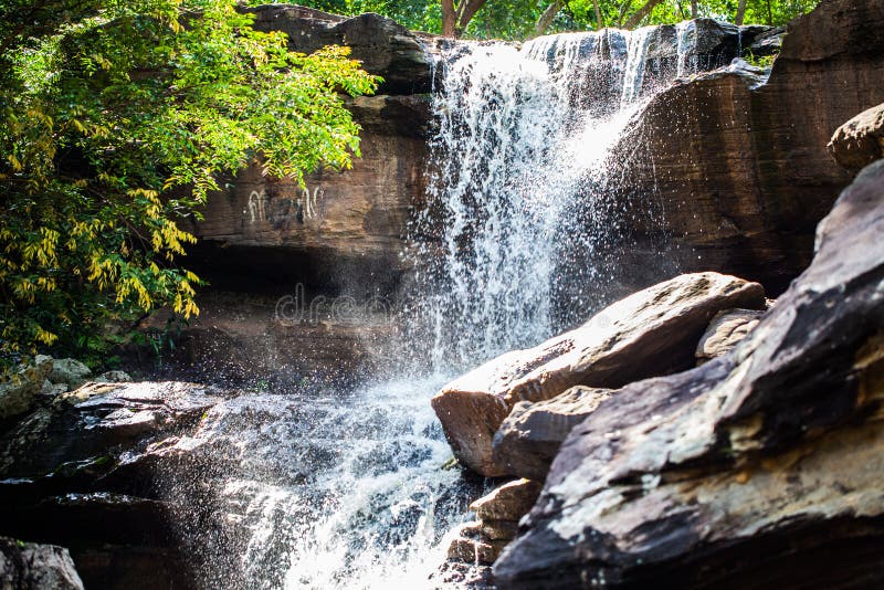 Tropical Waterfall in Rain Forest Stock Image - Image of fluid, jungle ...