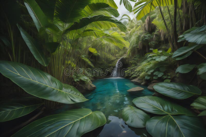 Tropical Waterfall Surrounded by Lush Vegetation in the Rainforest ...