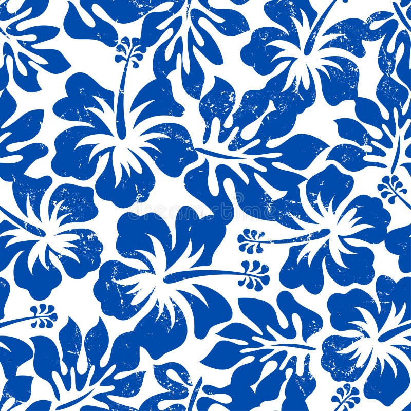 Tropical Weathered Blue Hibiscus Seamless Pattern Stock Vector ...