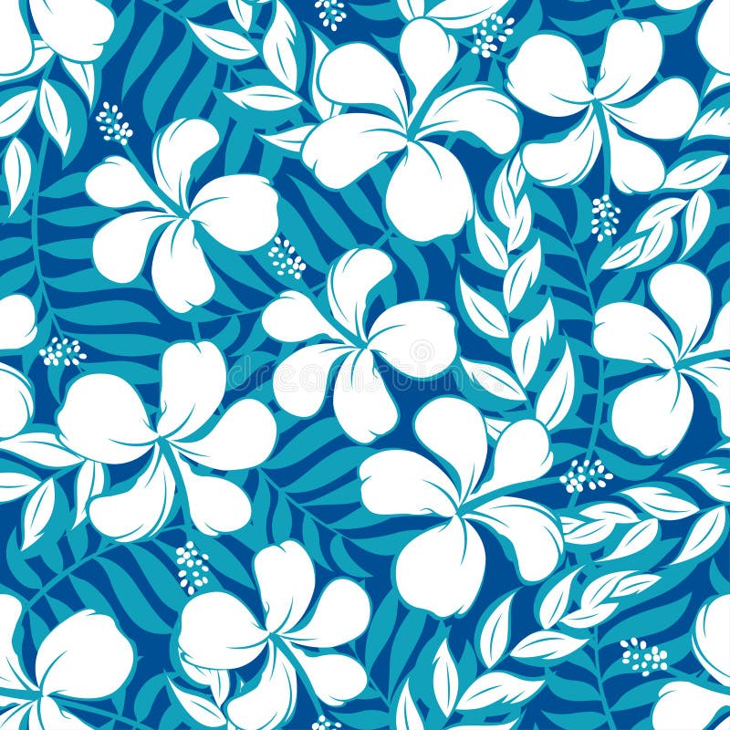 White Tropical Flower On A Black Background Seamless Pattern Stock ...