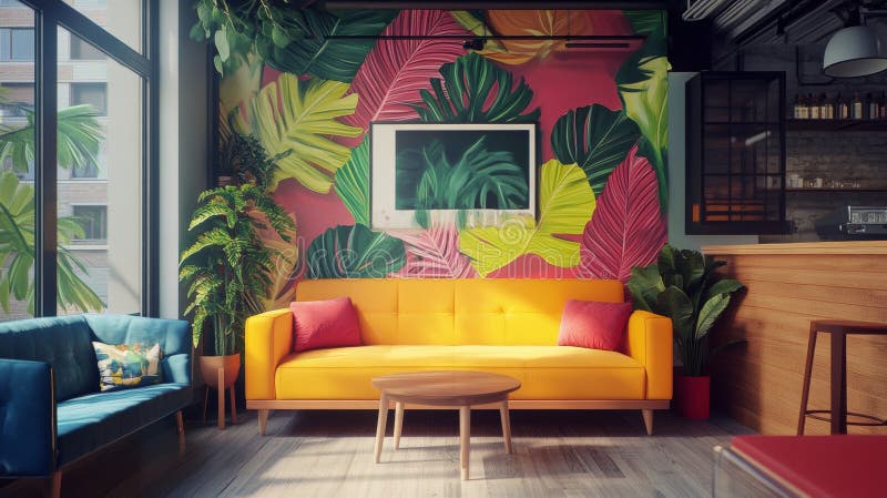 Tropical Workspace Oasis Inspiring Interior with Lush Greenery ...