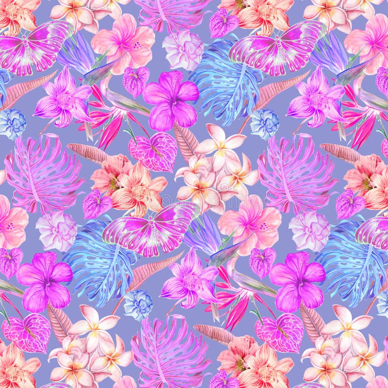 Tropical Pastel Lover Pattern with Butterfly Watercolor Illustration ...