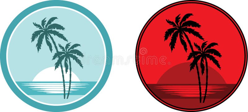 Tropisch Strand Met Palmen. Embleem. Vector Illustratie - Illustration ...