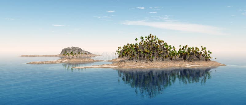 Tropische Insel mit Palmen stock abbildung. Illustration von panorama ...