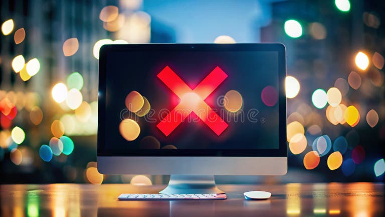 Troubleshooting Computer Errors Visualizing the Red X of Digital Failure with Bokeh Effect a ...